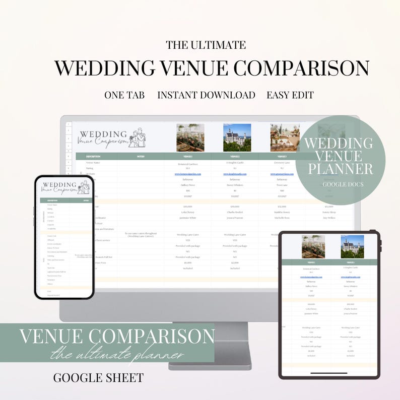 Wedding Venue Comparison Google Sheet Planner Digital Download - Etsy