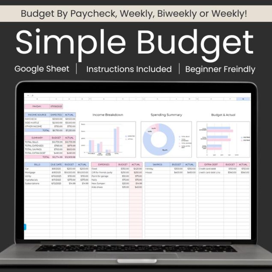 Budget Planner Google Sheet Monthly Budget Spreadsheet Paycheck Budget ...