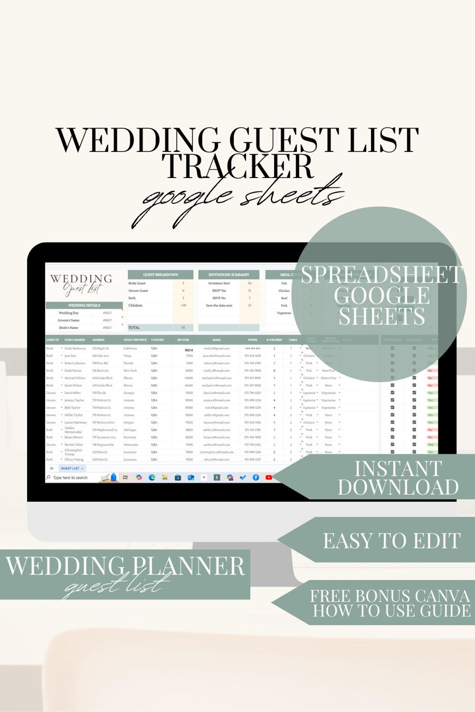 Wedding Guest List Tracker: Google Sheets & Canva Planner (digital ...