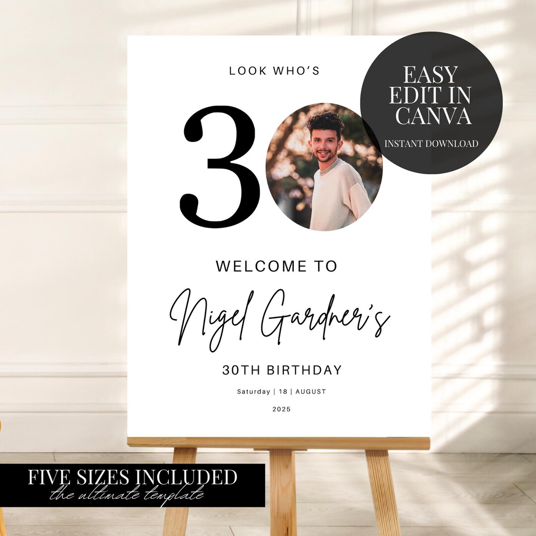 30th Birthday Welcome Sign Photo Template Editable Poster Canva Look ...