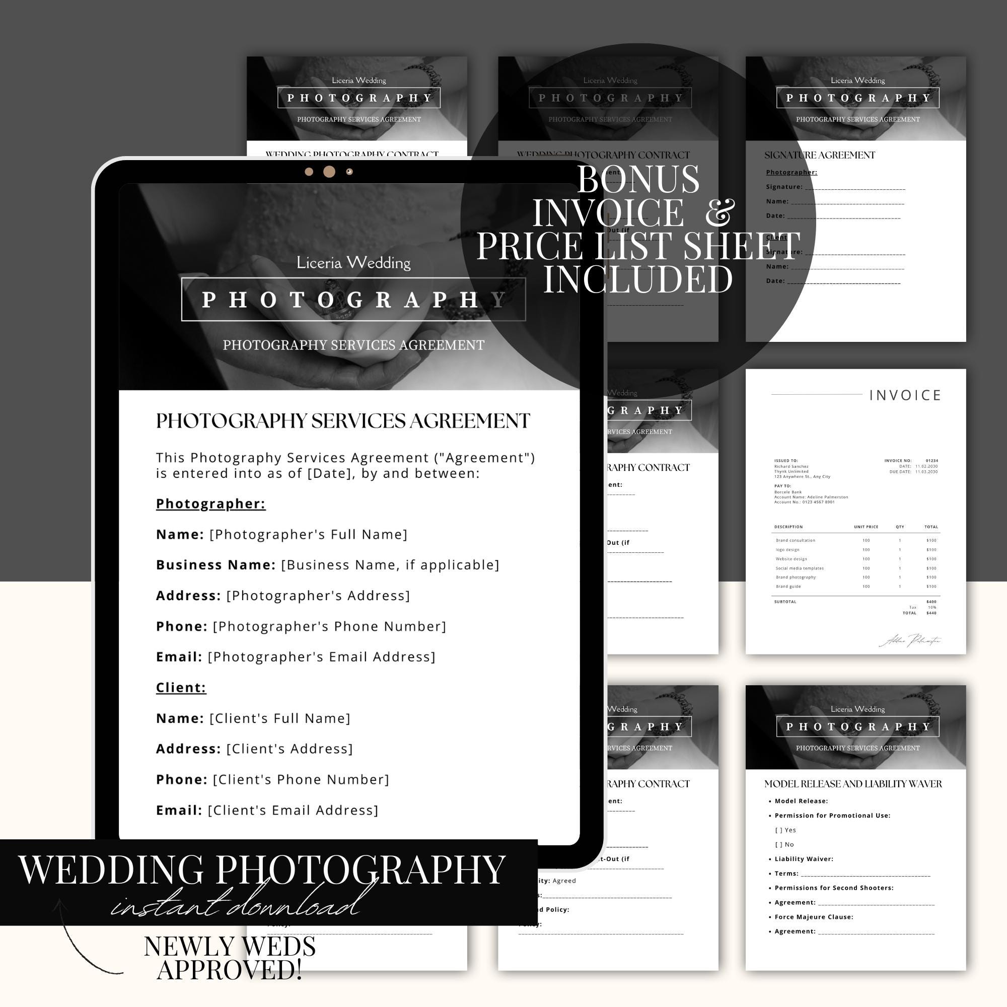Wedding Photography Contract Template Canva Form Bonus Pricing Sheet - Etsy