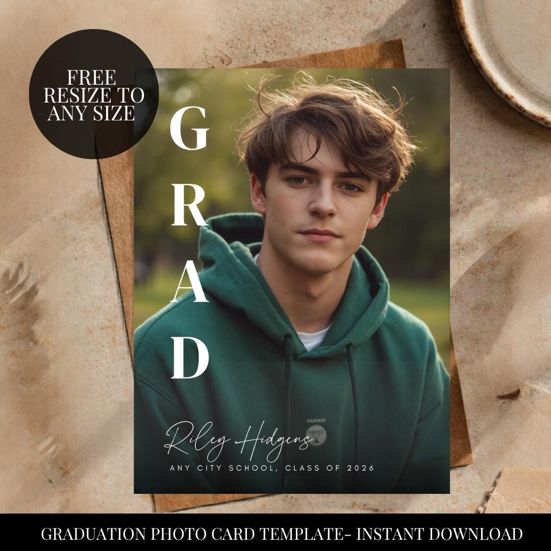Male Graduation Photo Card Template Class of 2026 Senior Boy Graduation ...