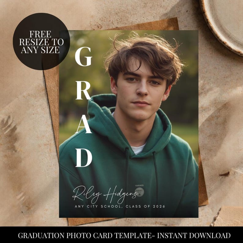 Male Graduation Photo Card Template Class of 2026 Senior Boy Graduation ...