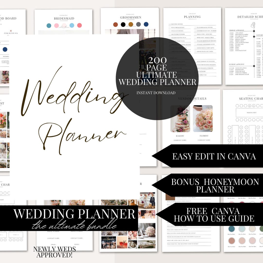 Ultimate Wedding Planner Bundle 200 Page Editable Canva Templates ...