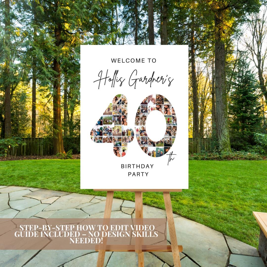 40th Birthday Photo Collage Welcome Sign Editable Canva Template ...