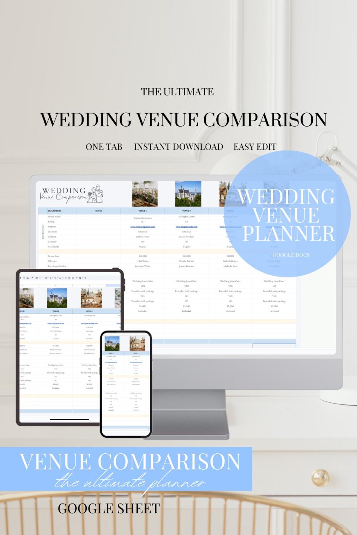 Wedding Venue Comparison Google Sheet Planner Digital Download - Etsy