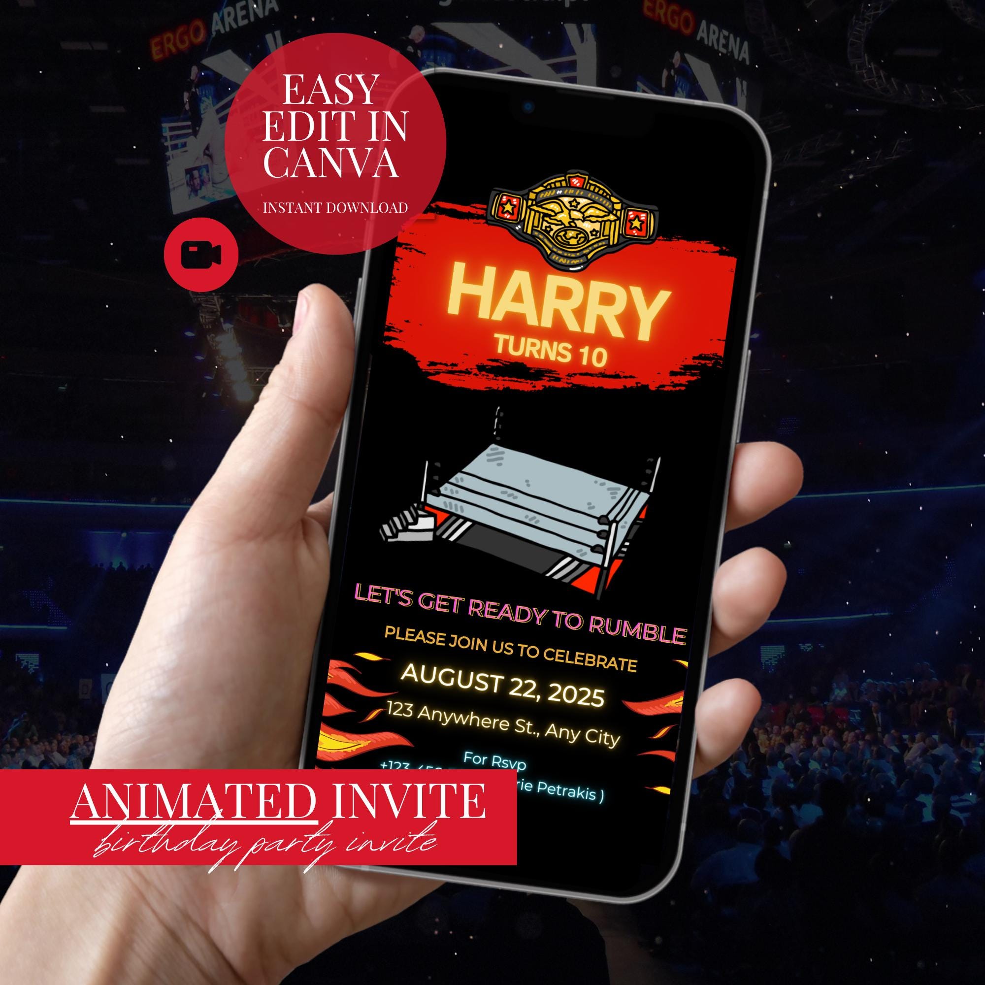 WWE Wrestling Birthday Invitation Inspired Birthday WWE Birthday Party ...