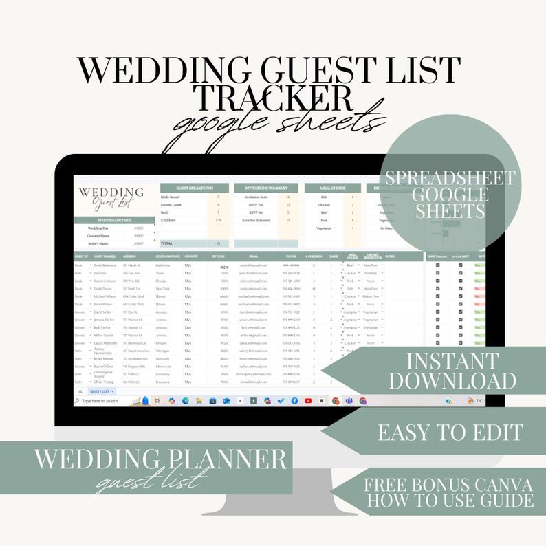 Wedding Guest List Tracker: Google Sheets & Canva Planner (digital ...