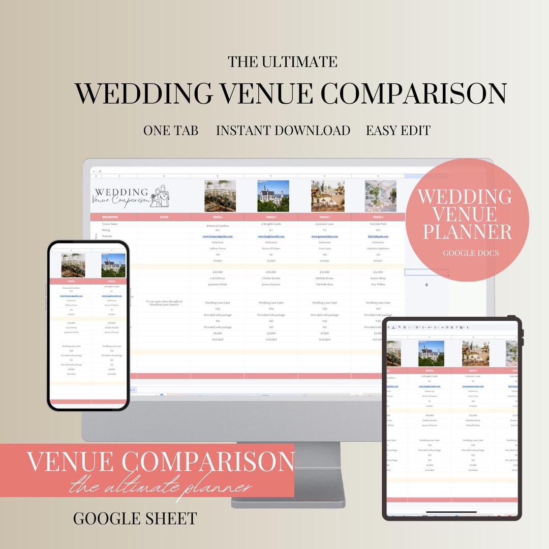 Wedding Venue Comparison Spreadsheet for Google Sheet Wedding Planner ...