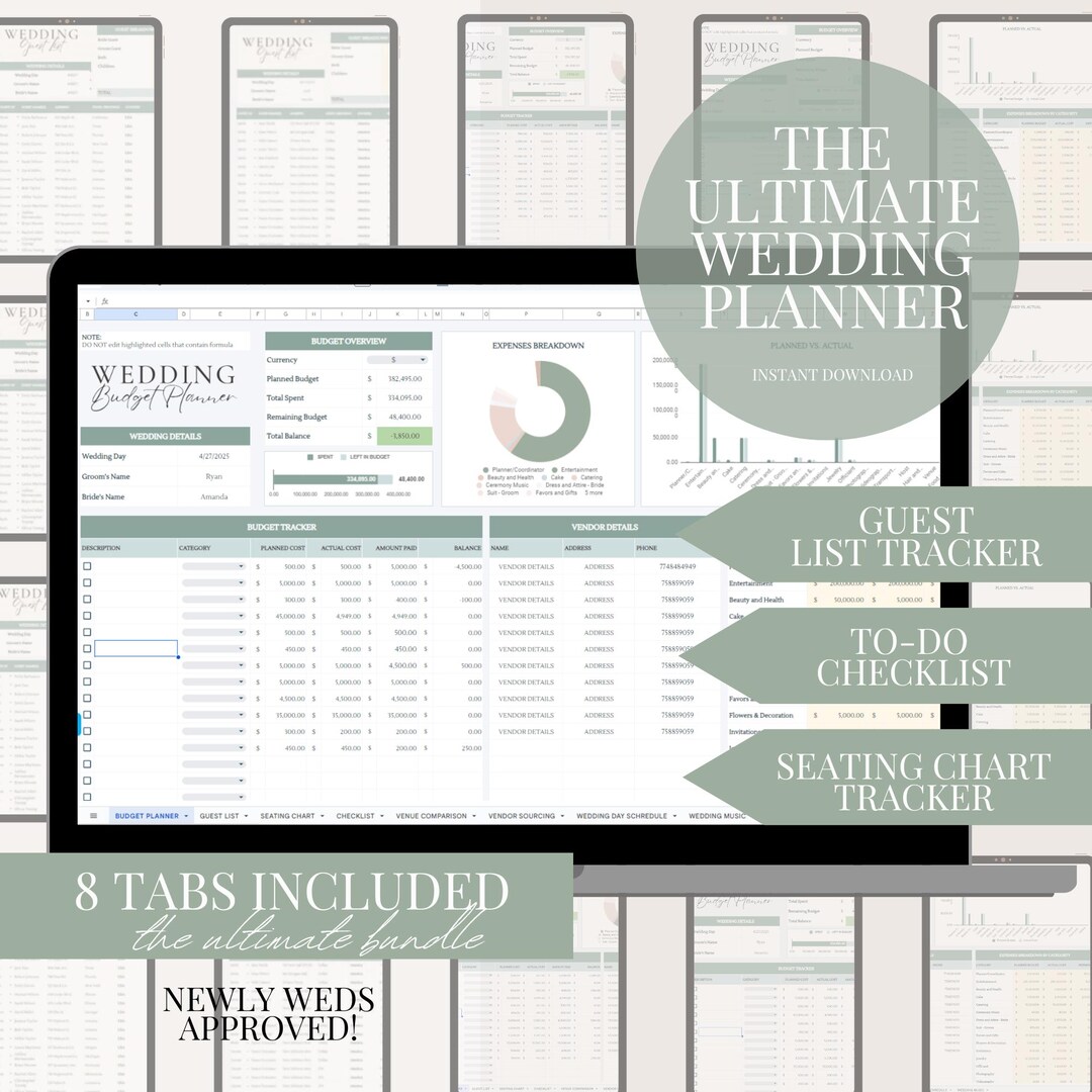 Wedding Planner Spreadsheet Digital Wedding Budget Planner Wedding Checklist Google Sheet ...