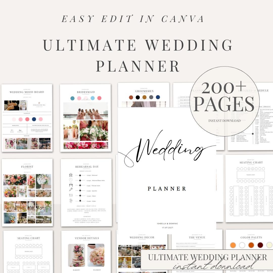 Editable Wedding Planner Template 200 Page Canva Bundle Digital ...