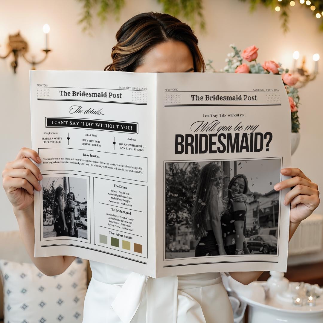 Bridesmaid Proposal Newspaper Template Flower Bouquet Elegant Printable ...