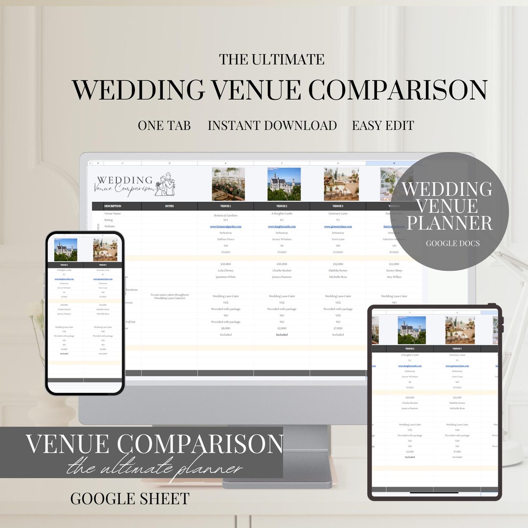 Wedding Venue Comparison Spreadsheet for Google Sheet Wedding Planner ...