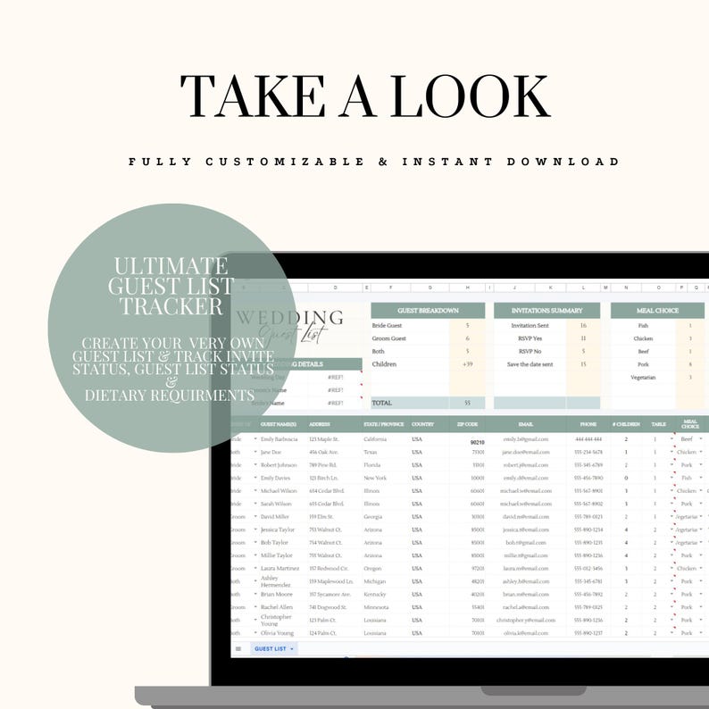 Wedding Guest List Tracker: Google Sheets & Canva Planner (digital ...
