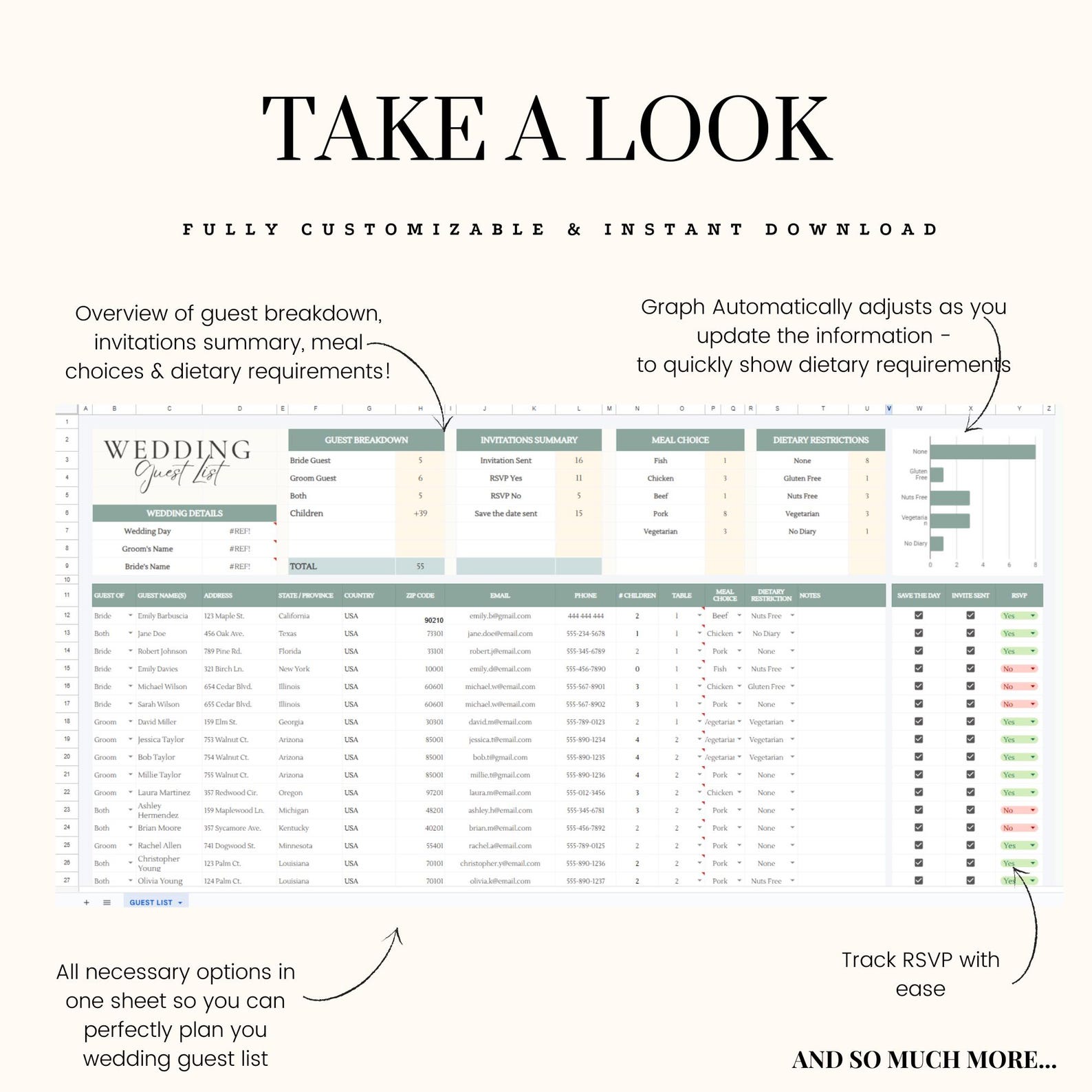 Wedding Guest List Tracker: Google Sheets & Canva Planner (digital ...