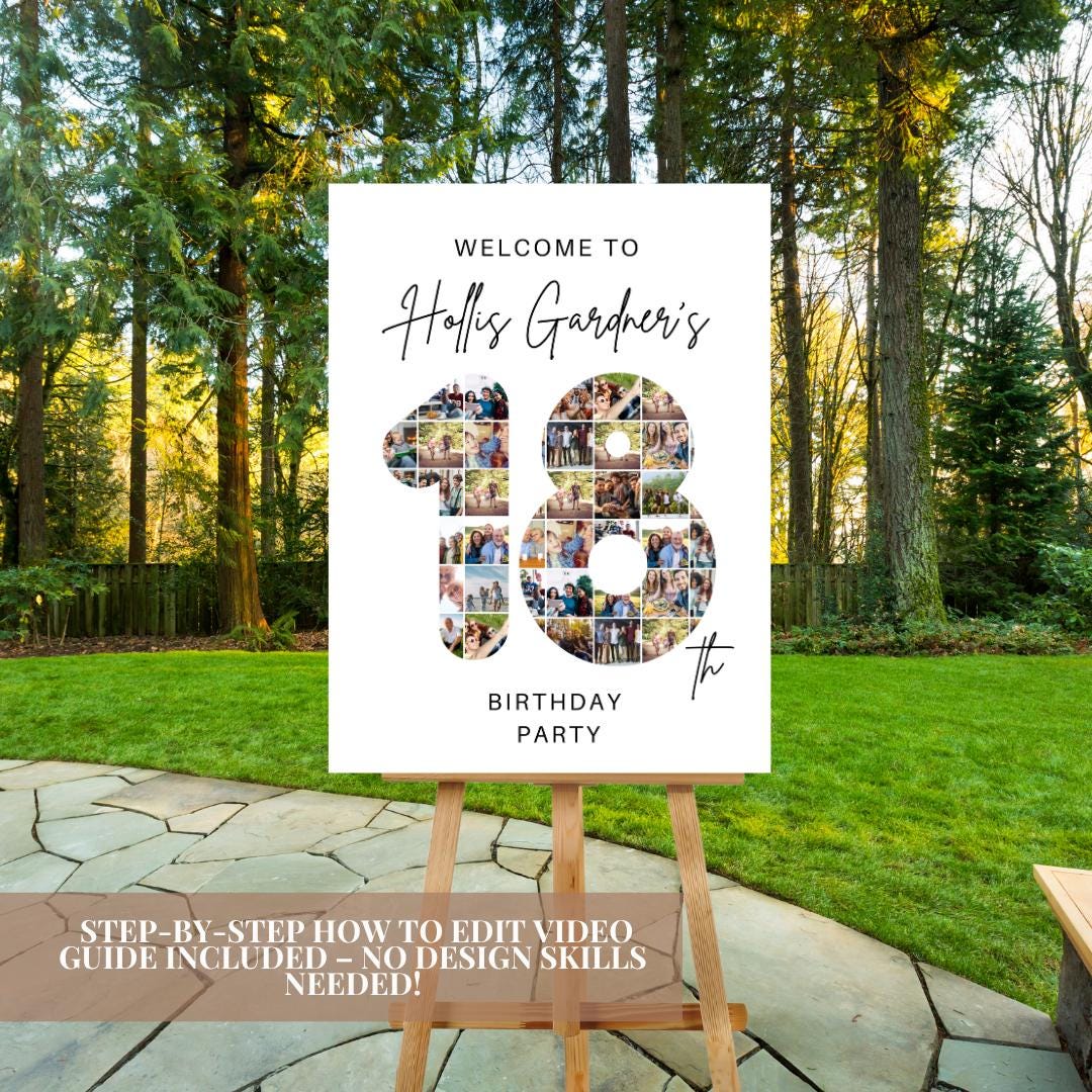 18th Birthday Photo Collage Welcome Sign Editable Canva Template ...