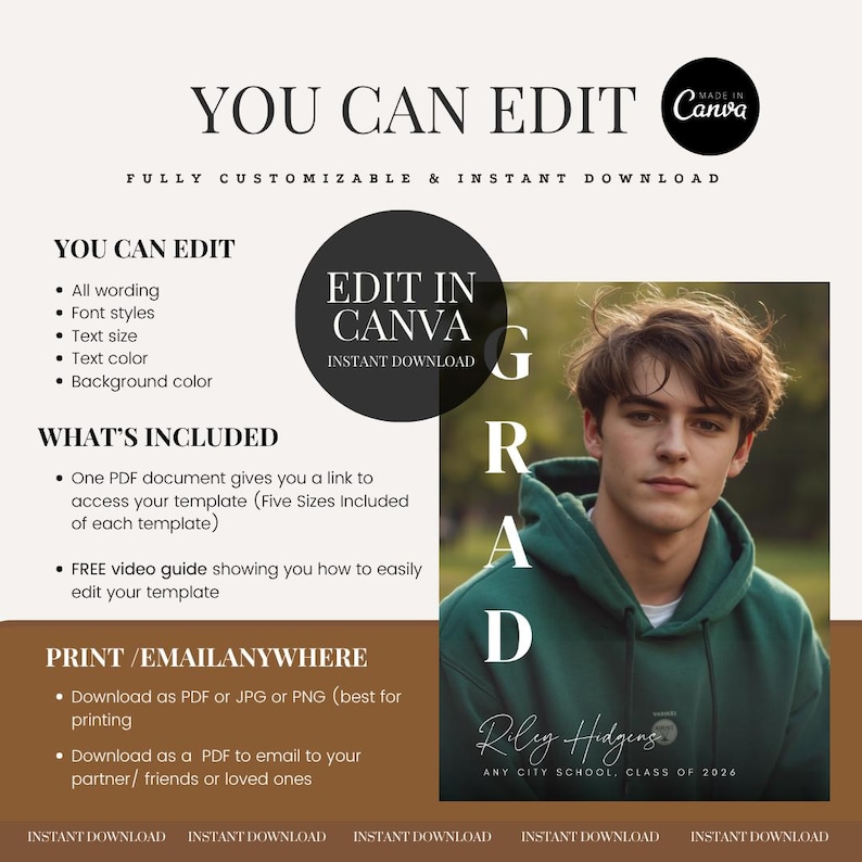 Male Graduation Photo Card Template Class of 2026 Senior Boy Graduation ...