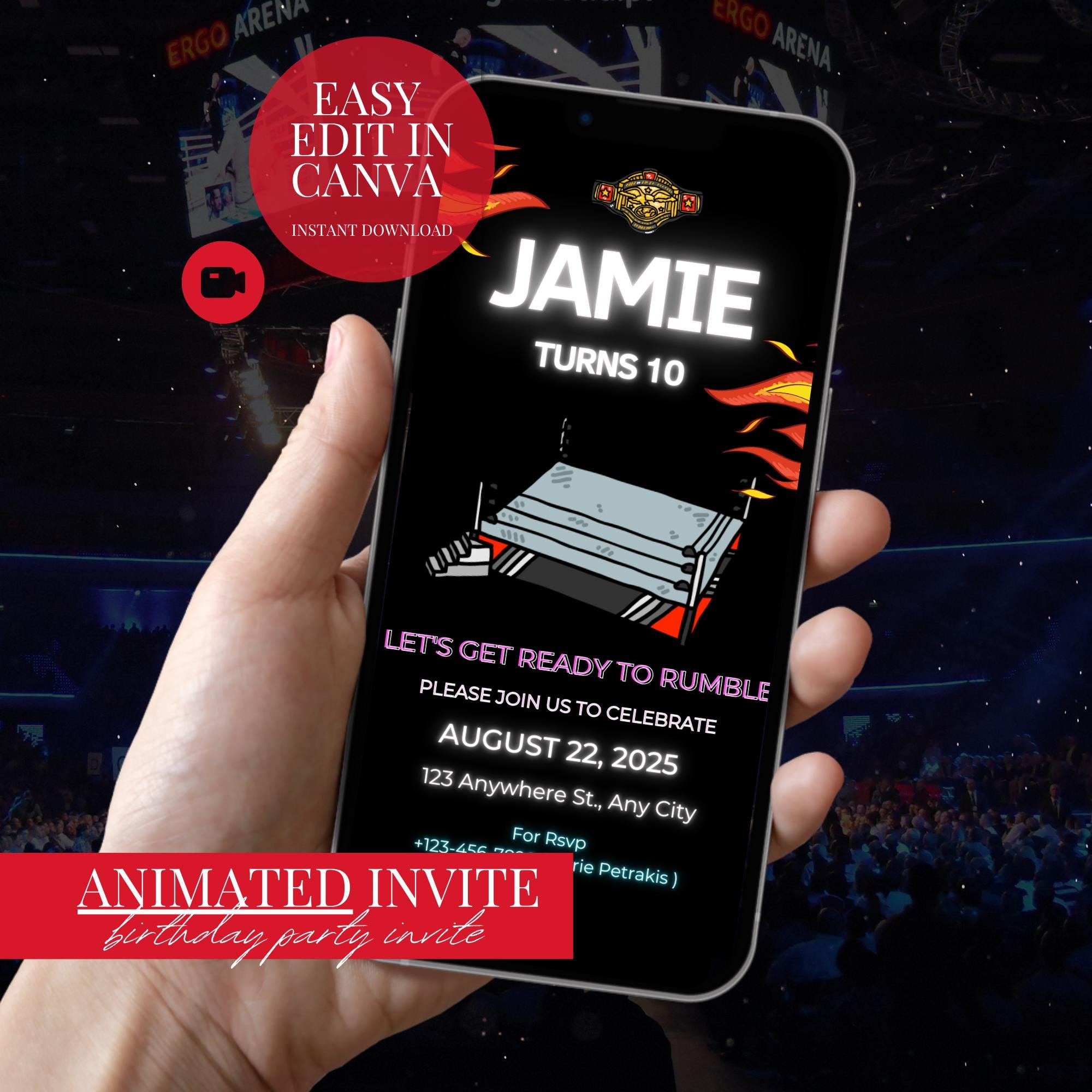 WWE Wrestling Birthday Invitation Inspired Birthday WWE Birthday Party ...