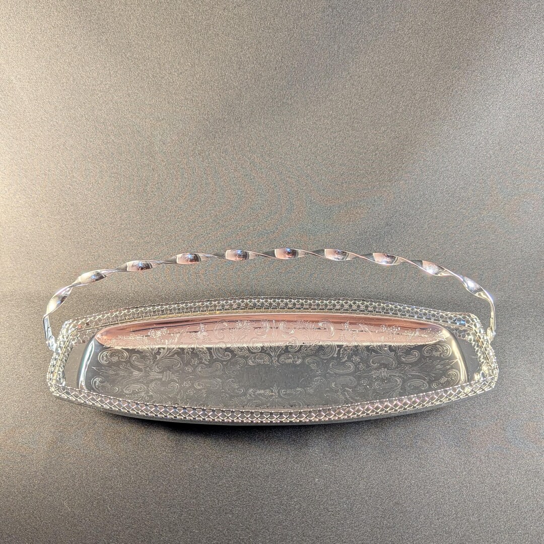 Vintage Nickel Plated Bread Basket | Pierced Rim Serving Tray - Etsy