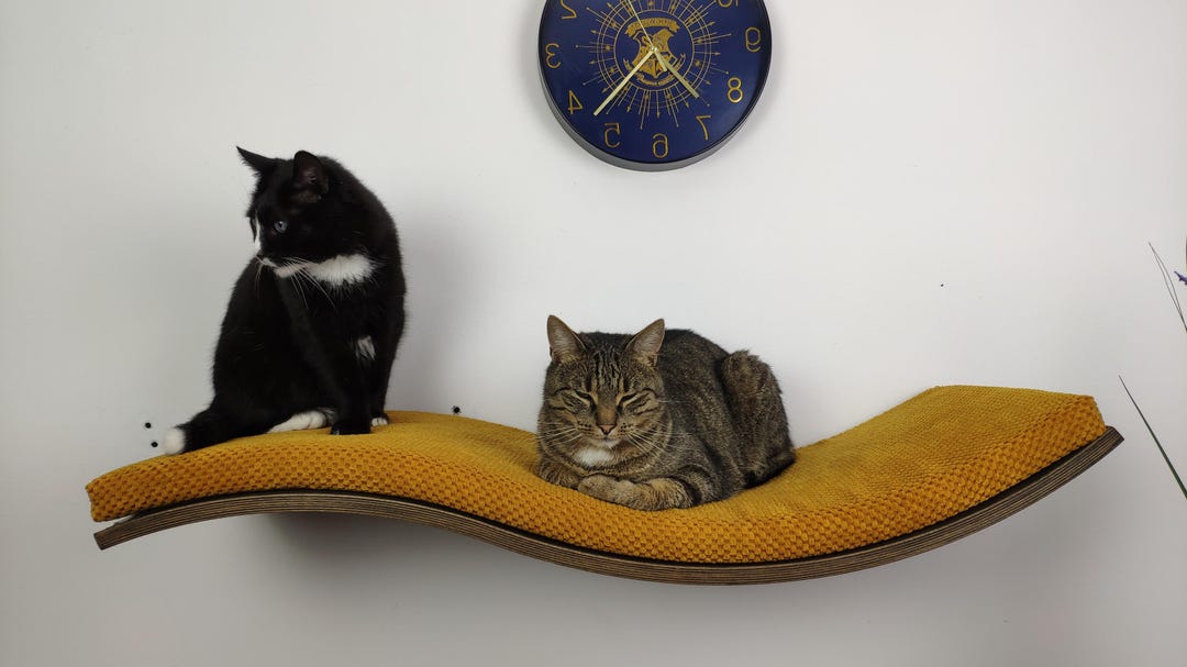 Minimalist Cat Wall Shelf With Solid Wood Base | Floating Cat Platform ...