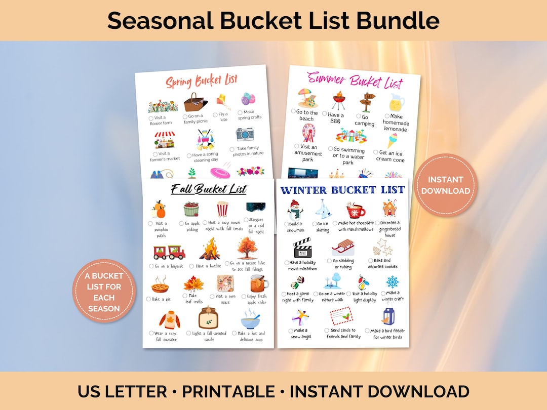 Seasonal Bucket List Printables | Autumn, Winter, Spring, and Summer ...