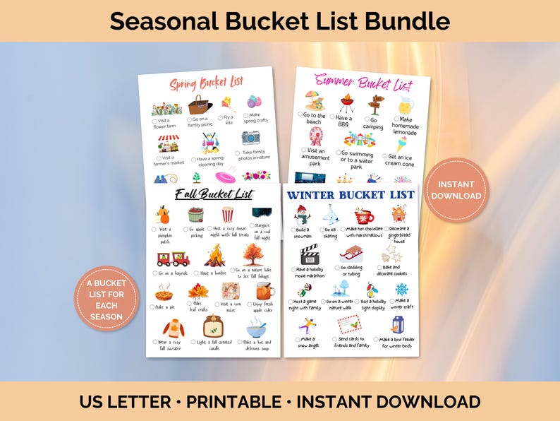 Seasonal Bucket List Printables Autumn, Winter, Spring, and Summer ...