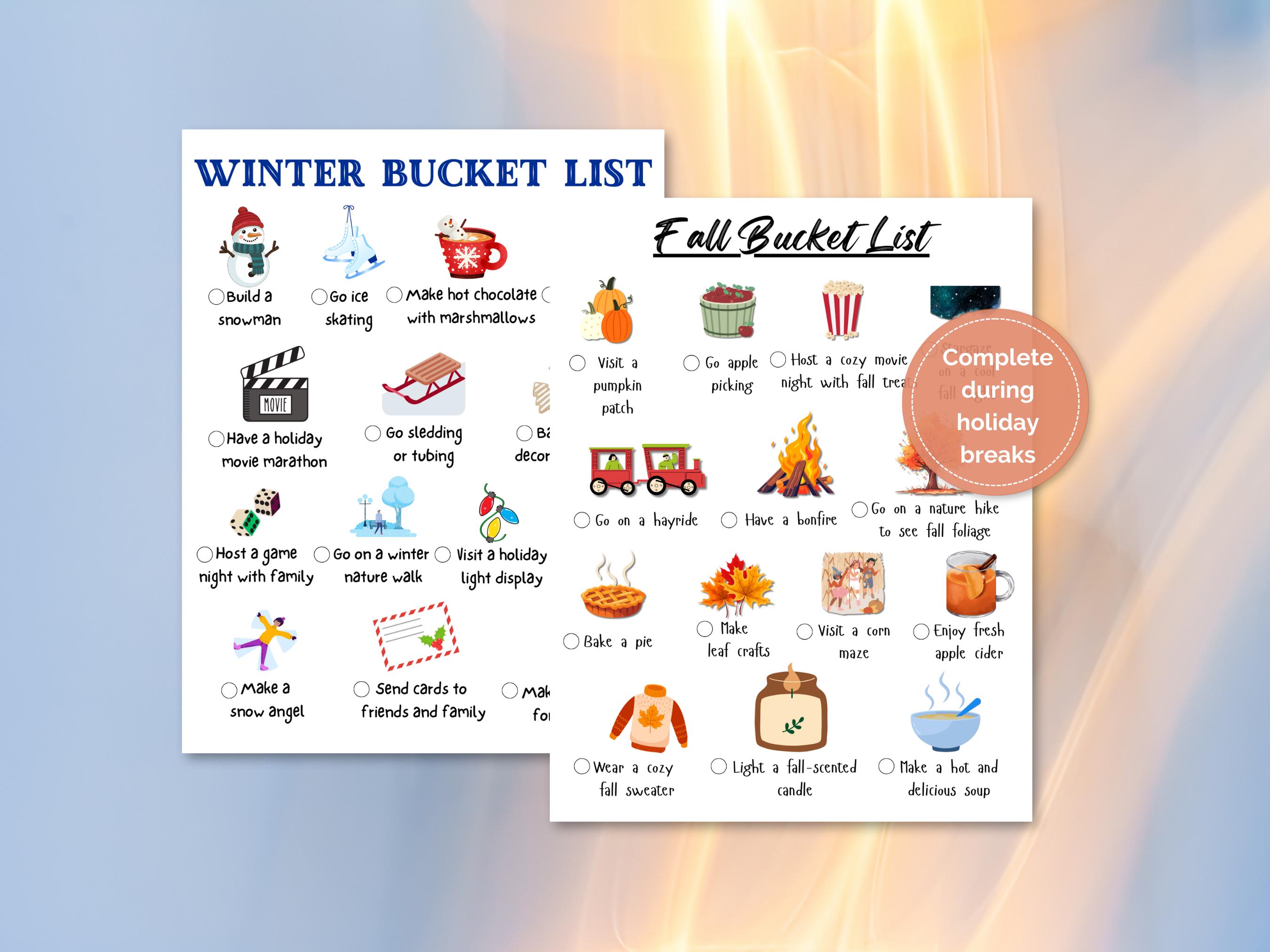 Seasonal Bucket List Printables | Autumn, Winter, Spring, and Summer ...