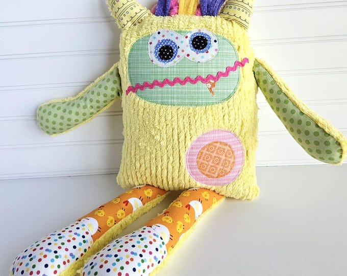 Monster Stuffie: Winnie Rainbow the Yellow Monster, Handmade Monster ...