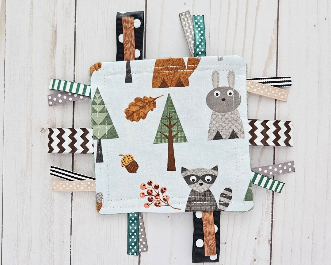 Baby Boy Crinkle Square: Raccoon and Bear Tan Minky. Ribbon - Etsy