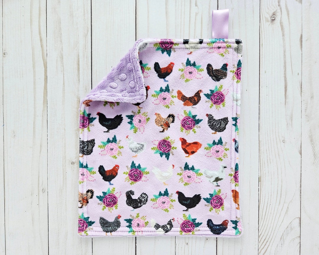 Mini Lovey: Floral Chickens Purple Cuddle. Minky Lovey. Chickens Lovey ...