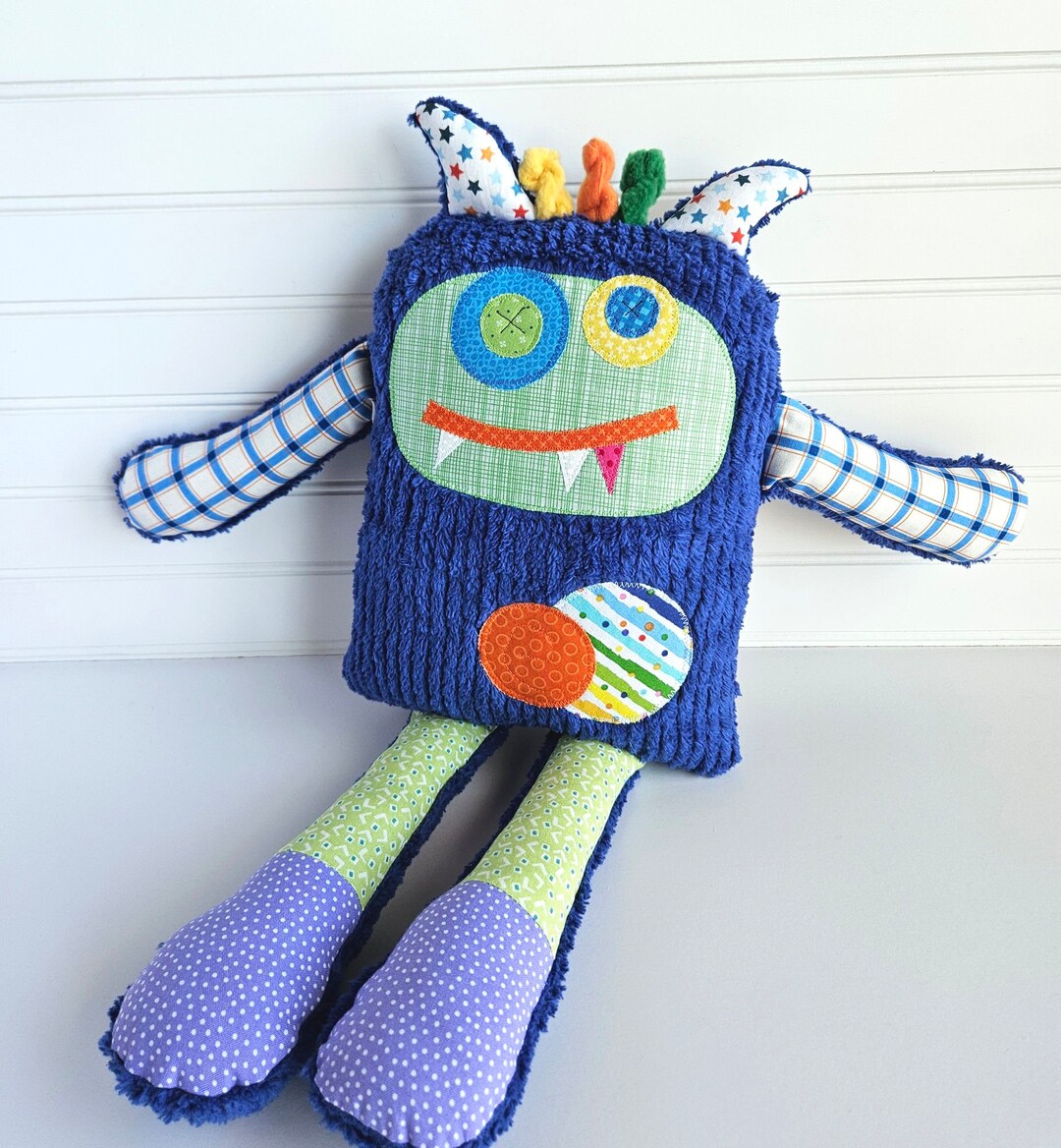 Monster Stuffie: Biscuit the Blue Monster, Handmade Monster Toy ...