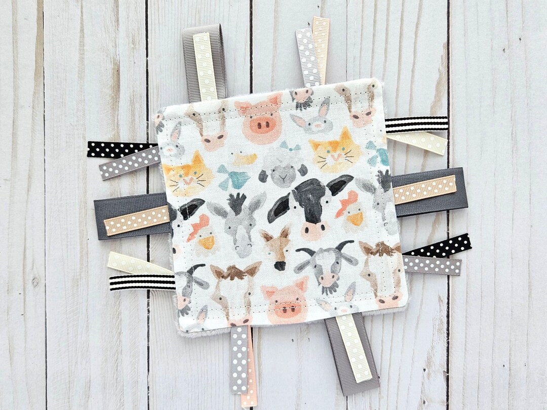 Baby Crinkle Square: Farm Animals Gray Minky. Ribbon Crinkle. Crinkle ...