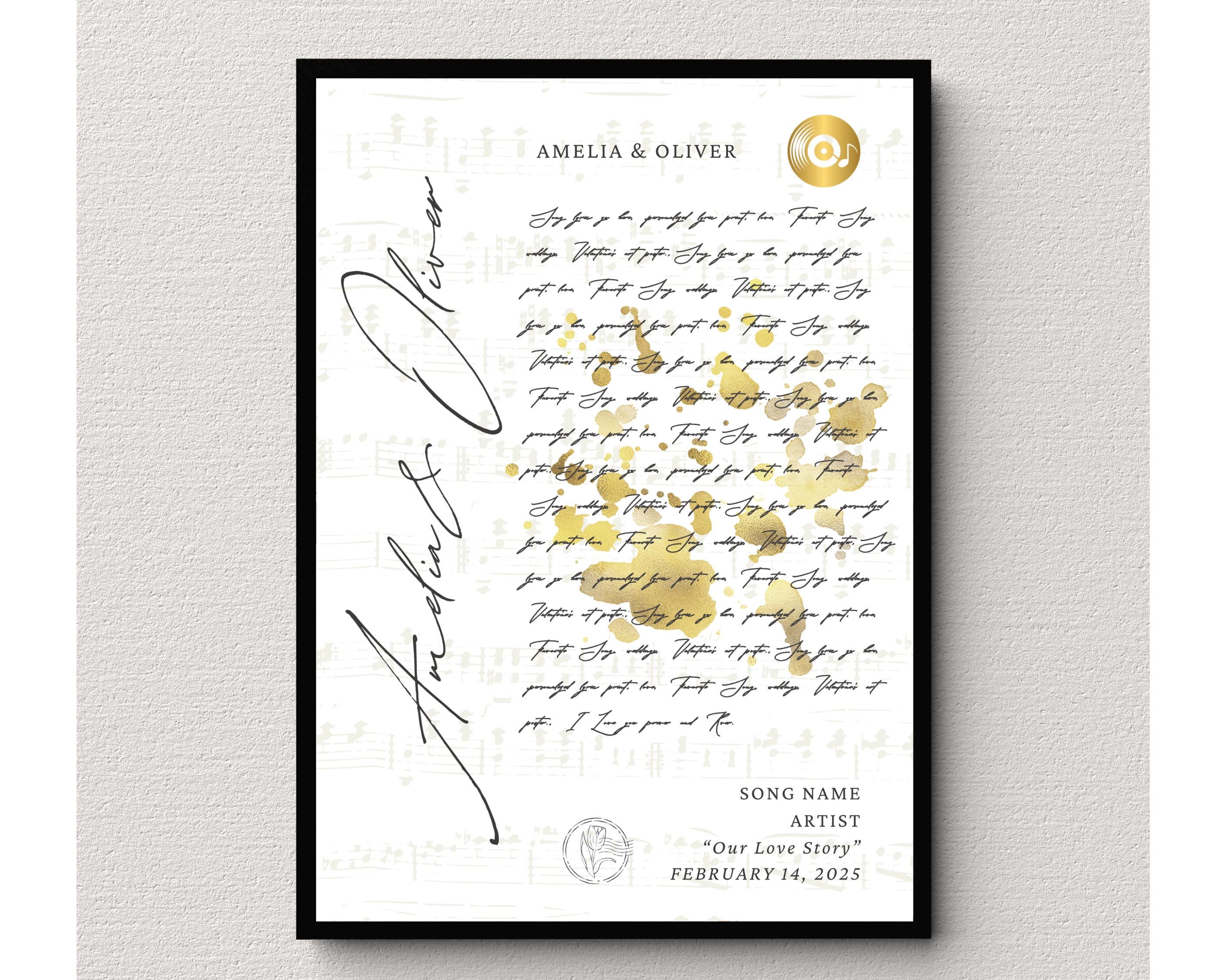 Personalized Song Lyrics Print - Custom Music Poster, Customizable ...