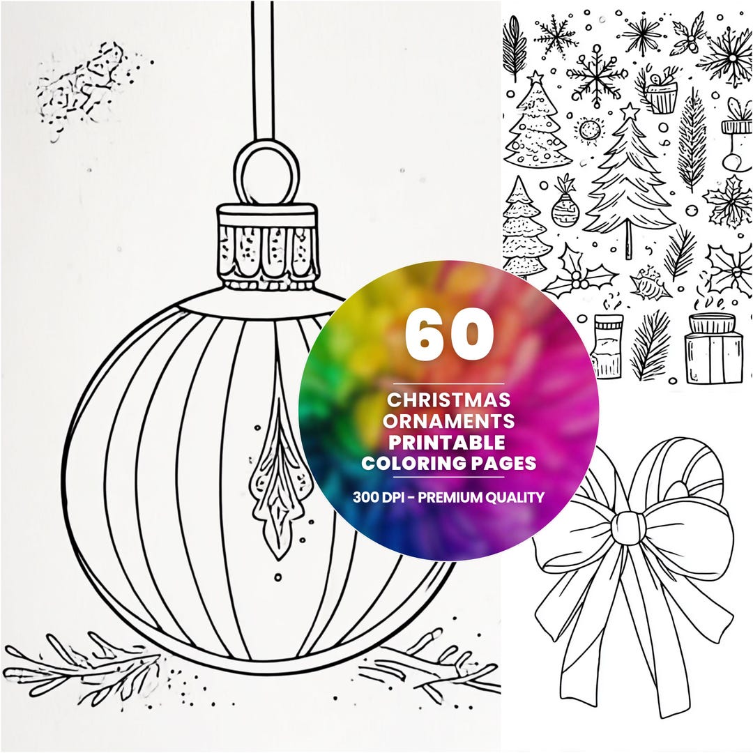 60 Christmas Ornaments Coloring Pages, Holiday Baubles Art (printable ...