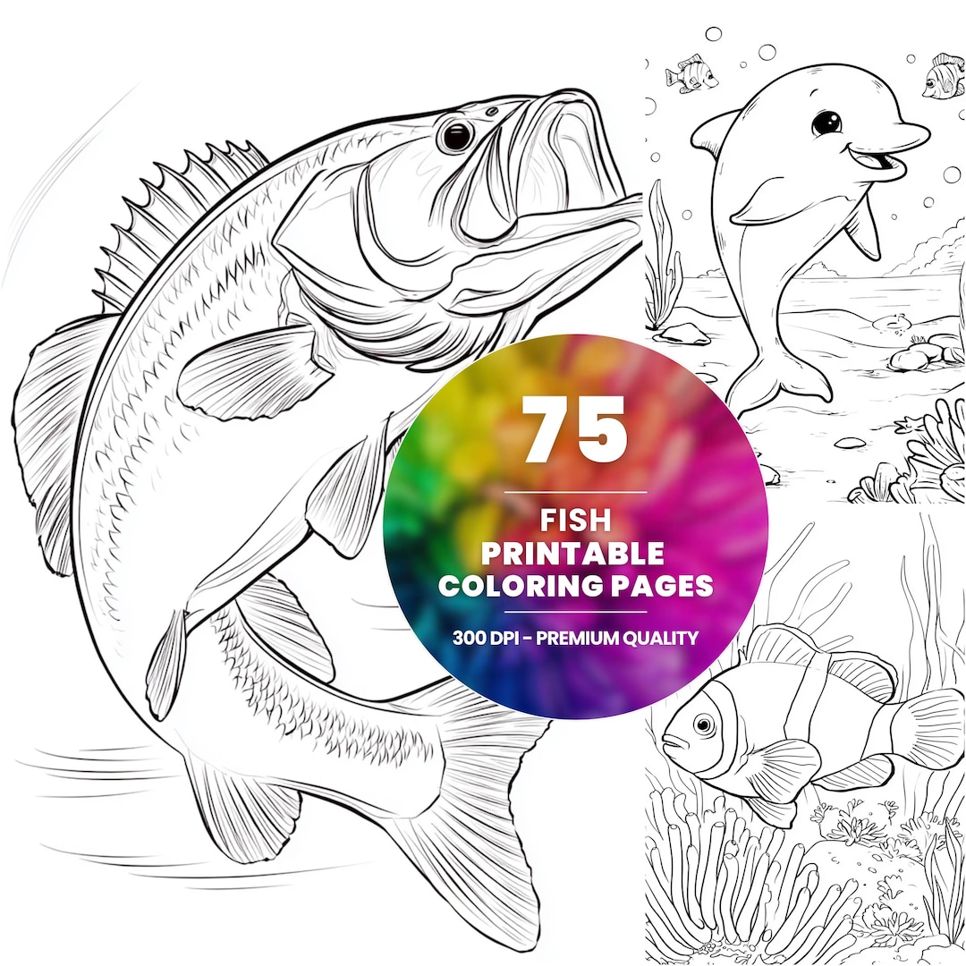 75 Fish Coloring Pages, Marine Life Printable Sheets (PDF Pattern) - Etsy