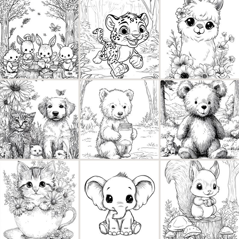 58 Cute Baby Animal Coloring Pages, Kawaii Art (printable PDF) - Etsy