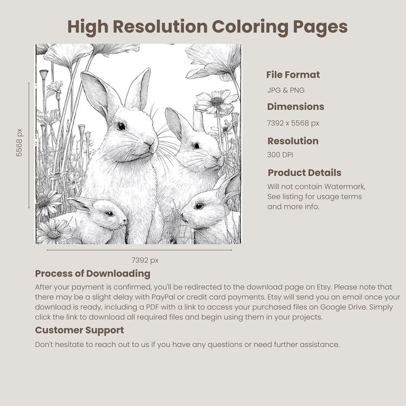 Rabbit Coloring Pages: 70 Printable Bunny Designs (PDF/PNG Download) - Etsy