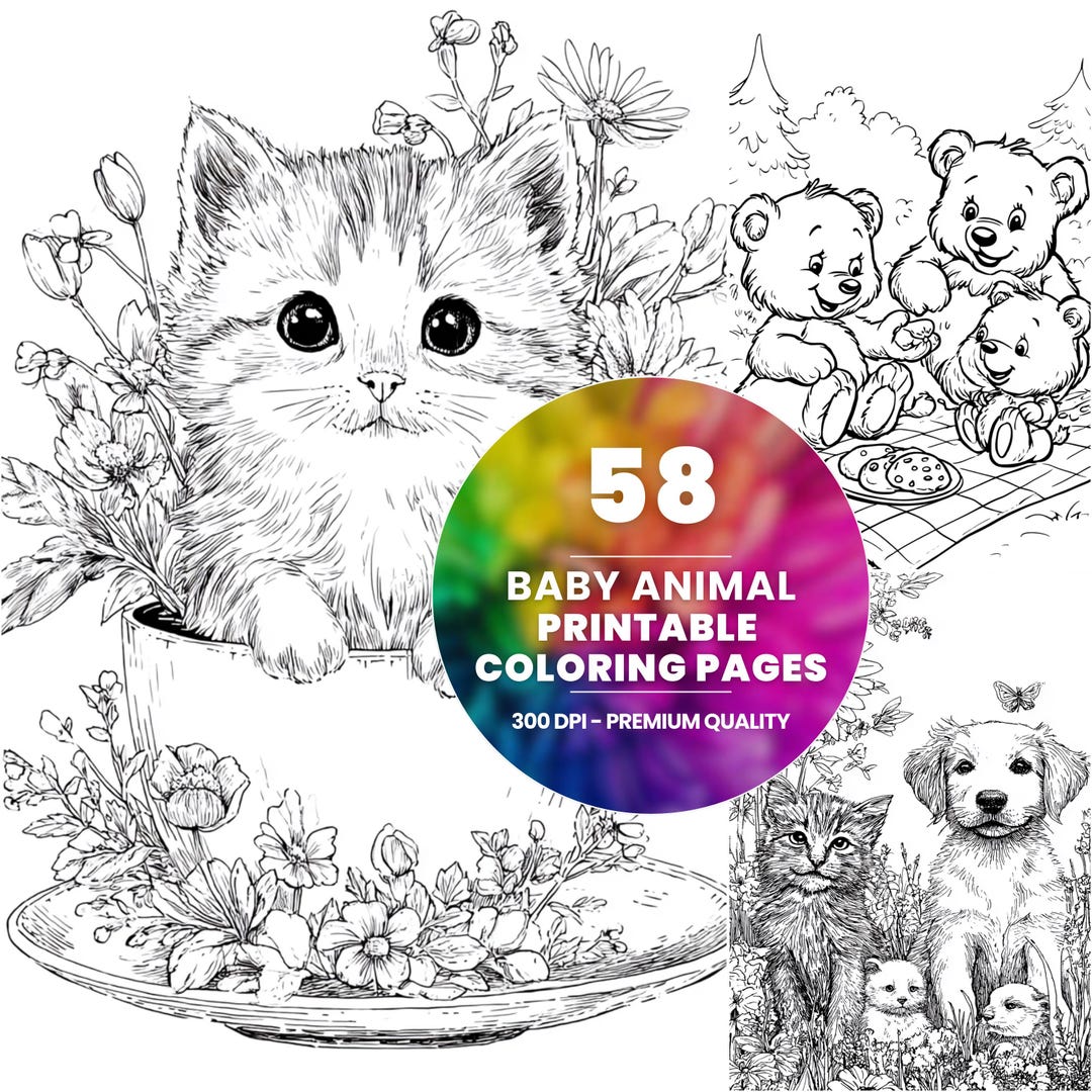 58 Kawaii Baby Animal Coloring Pages, Art (printable PDF) - Etsy