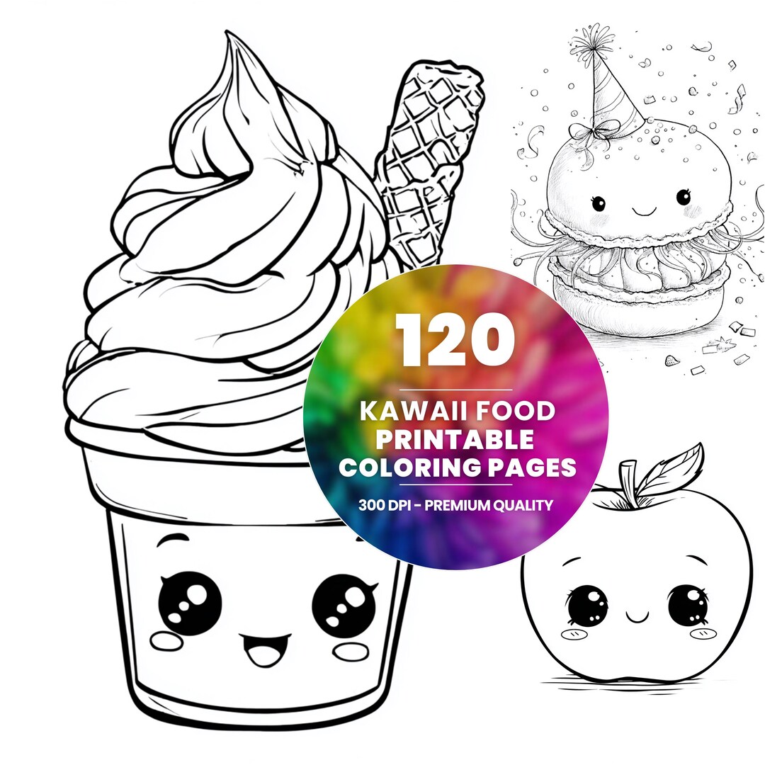 120 Kawaii Food Coloring Pages for Kids (printable PDF) - Etsy