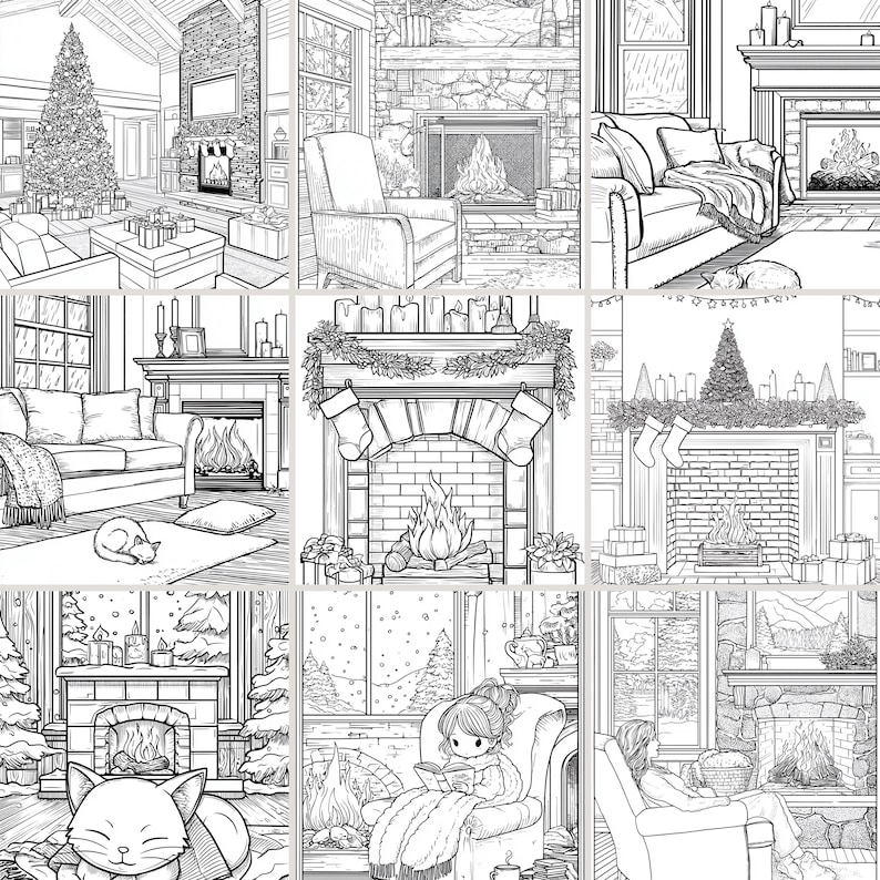 55 Christmas Fireplace Coloring Pages, Cozy Holiday Printable Sheets ...