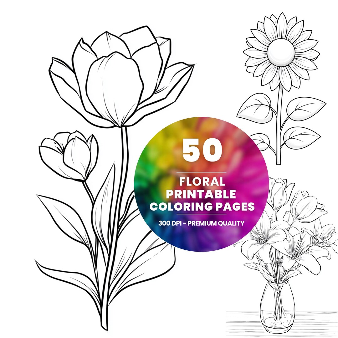 Kawaii Floral Coloring Pages for Kids: Simple Flower Printable (PDF) - Etsy