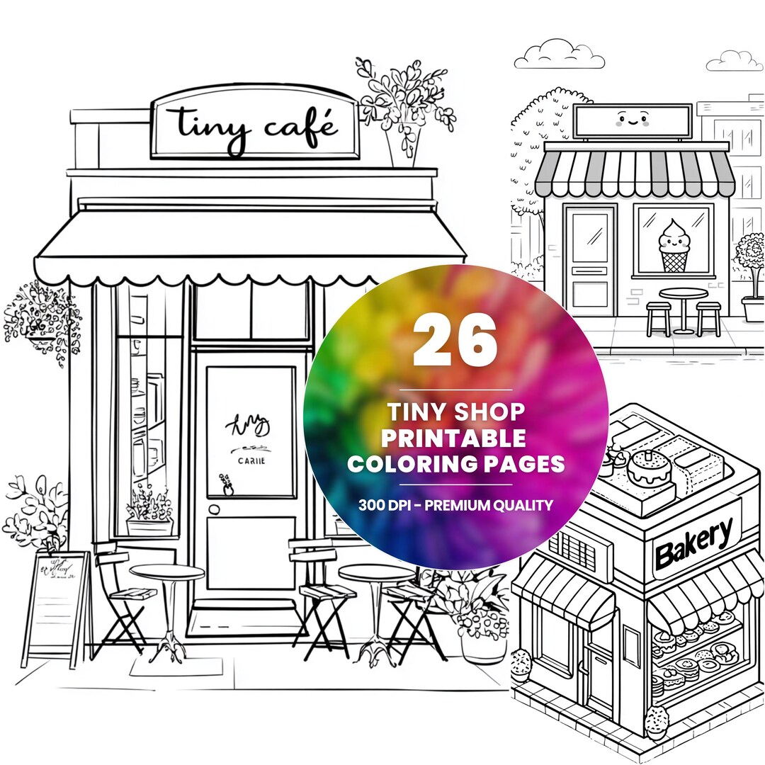 Cafe & Bakery Coloring Pages, 26 Tiny Shops (PDF Download - Etsy