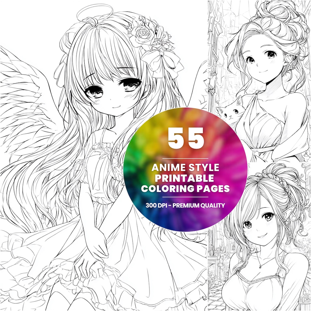 55 Anime Girl Coloring Pages, Kawaii Manga Art (printable PDF) - Etsy