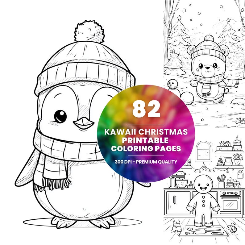 82 Kawaii Christmas Coloring Pages Printable, Cute Holiday Coloring ...