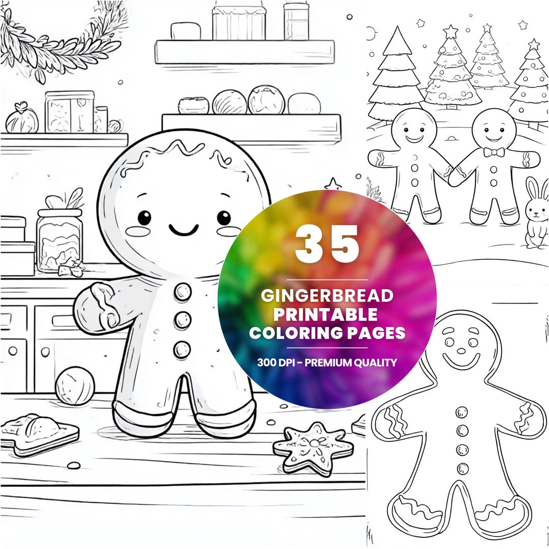 35 Gingerbread Christmas Coloring Pages, Printable Holiday Baking (PDF ...