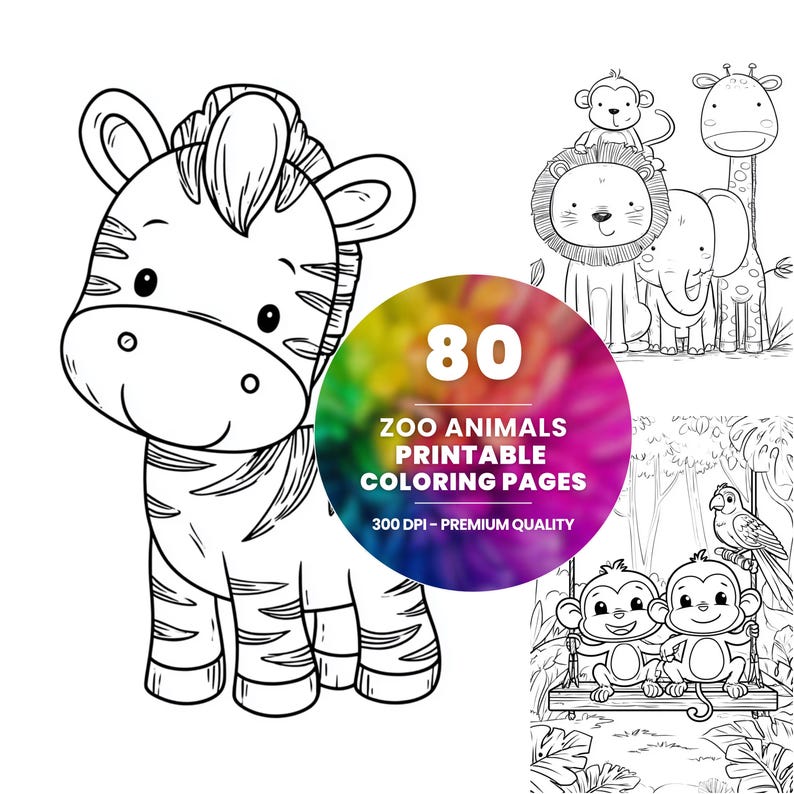 80 Zoo Animals Coloring Pages for Kids (printable PDF) - Etsy