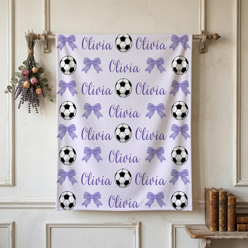 Personalized Soccer and Bows Blanket With Name,custom Football Team ...