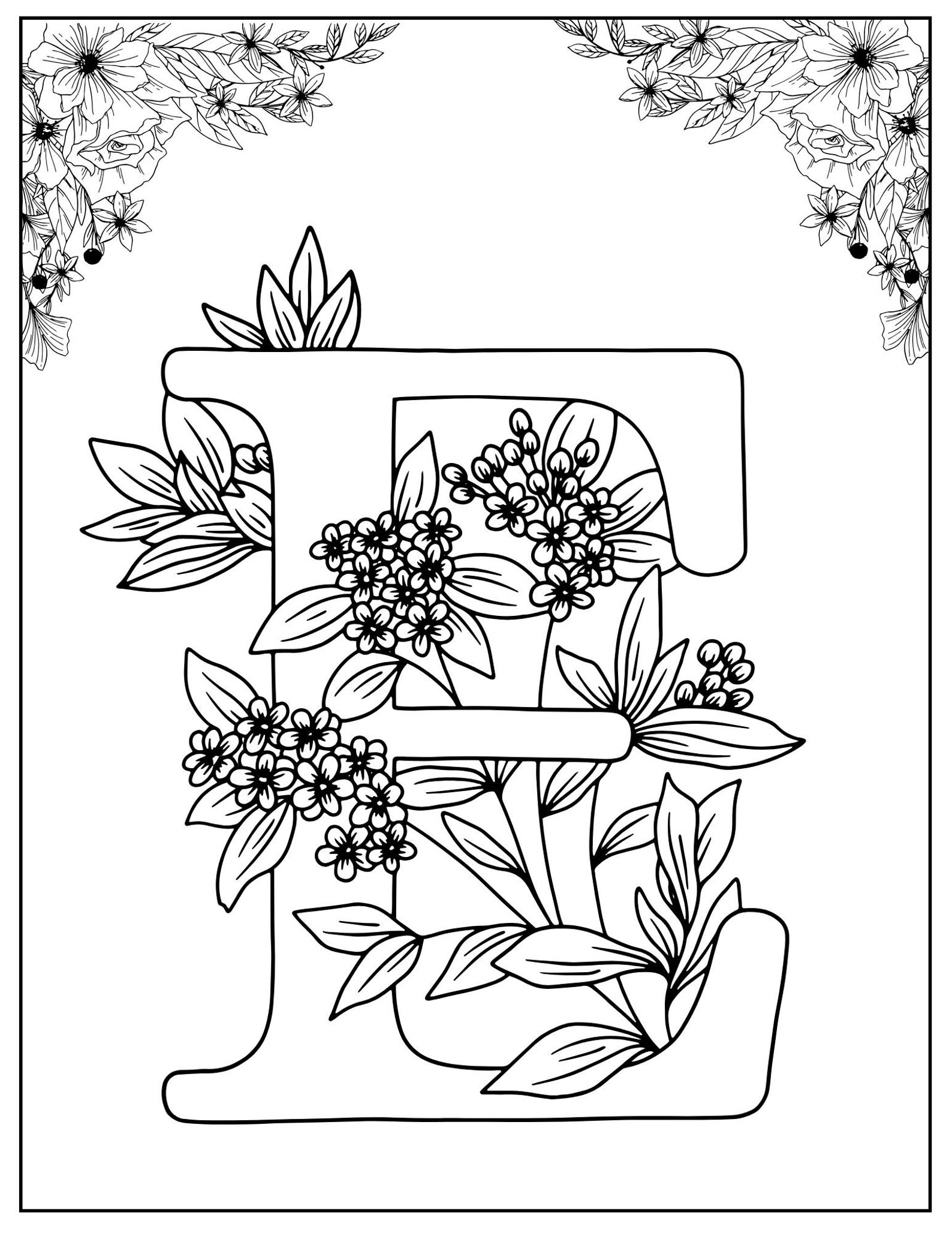 Alphabet Flower Coloring Pages. ABC Floral Coloring Book. Printable ...