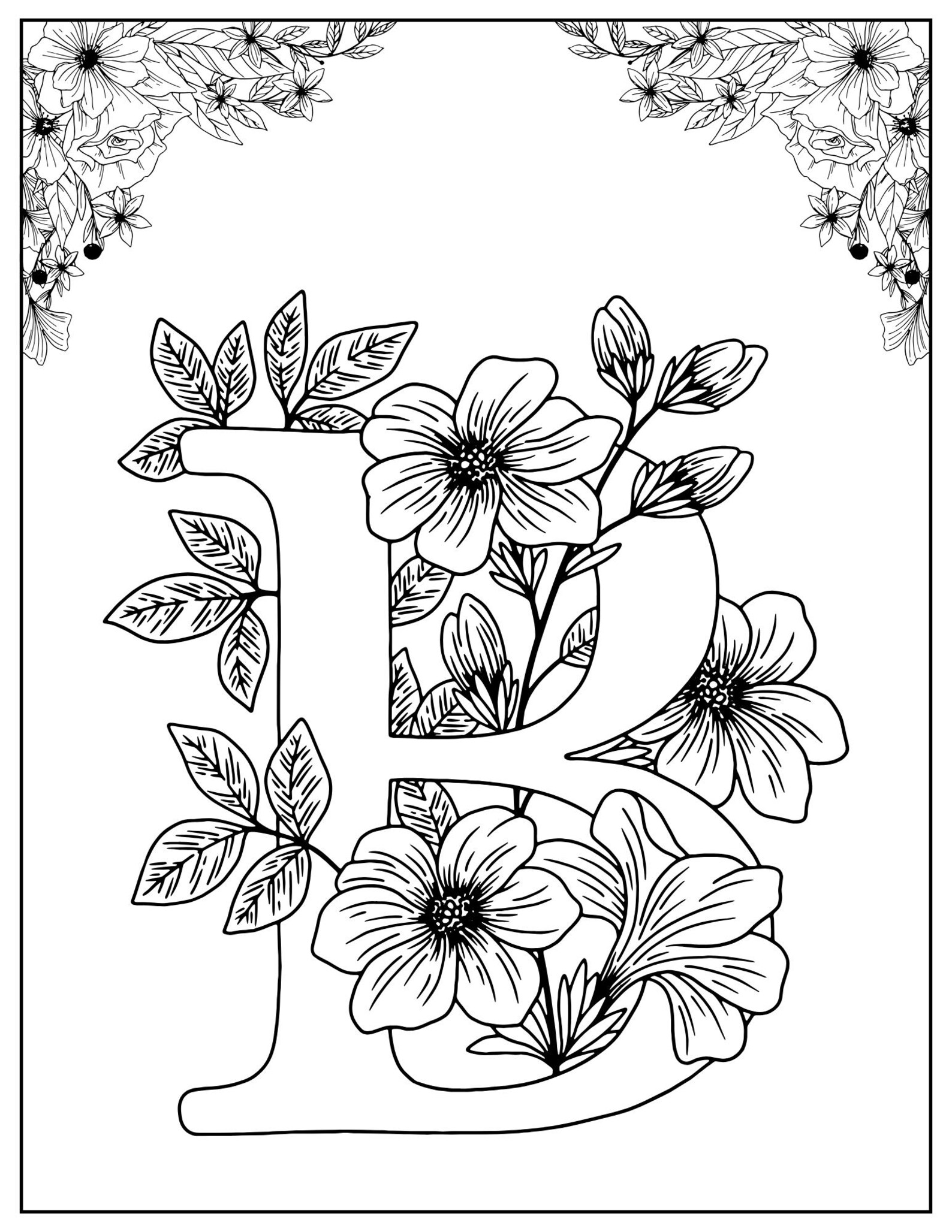 Alphabet Flower Coloring Pages. ABC Floral Coloring Book. Printable ...