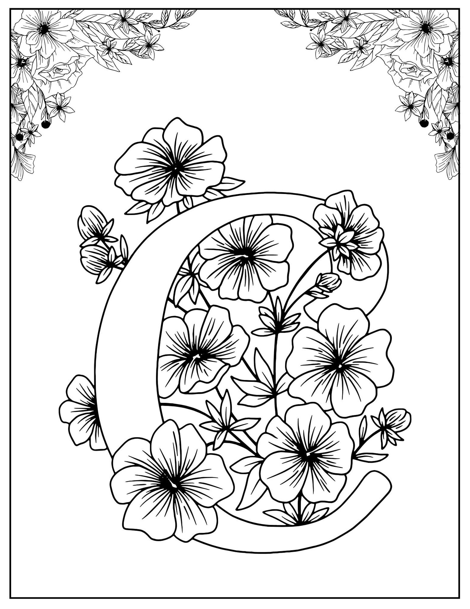 Alphabet Flower Coloring Pages. ABC Floral Coloring Book. Printable ...